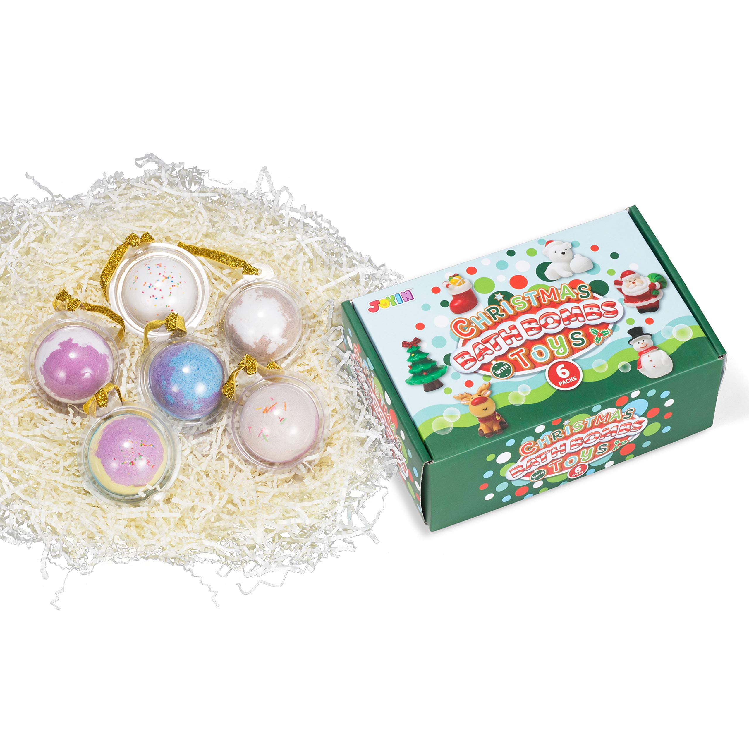 Christmas Bath Bombs with Assorted Toy for Kids, 6 Pack Bubble Bath Bombs with Surprise Inside, Natural Essential Oil SPA Bath Fizzies Set, Kids Christmas Basket Stuffers Birthday Gift Set