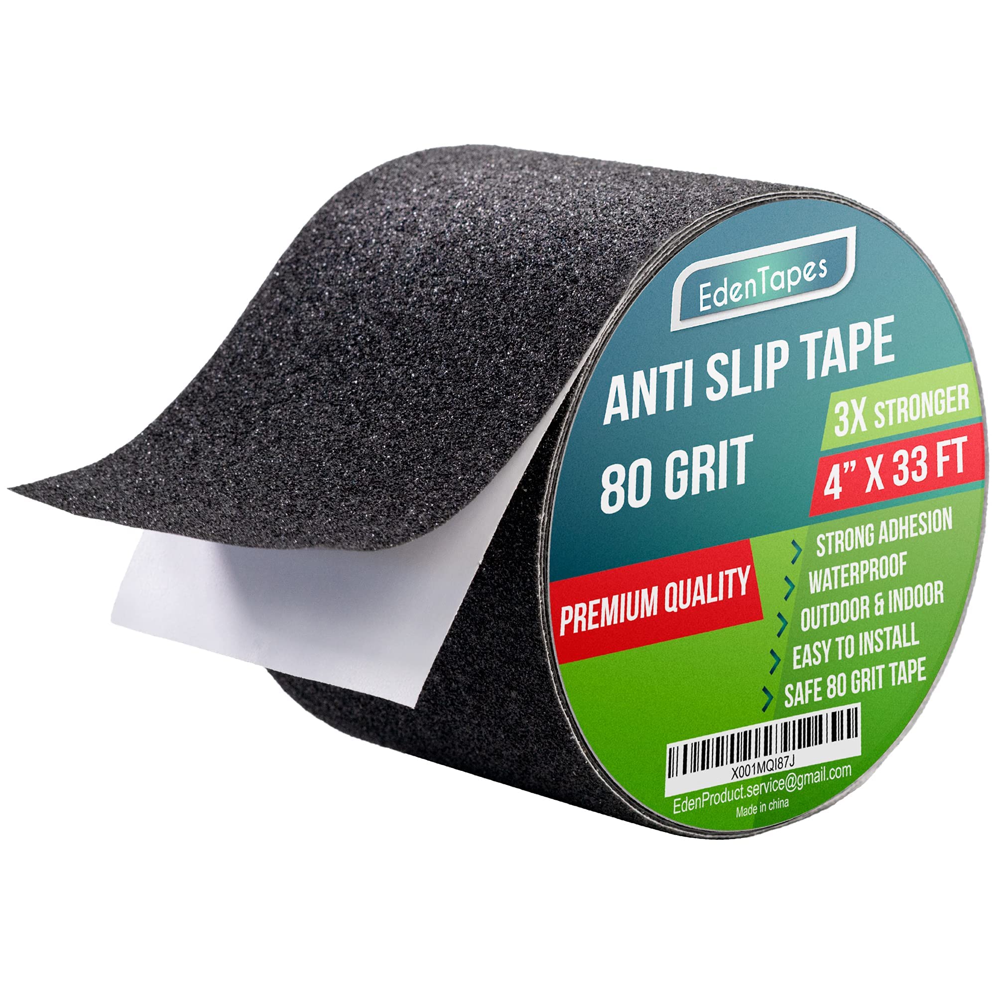 EdenProducts Heavy Duty Anti Slip Grip Tape (4inx33ft) - High Traction Anti Slip Tape, Waterproof Outdoor Grip Tape for Stairs, for Skateboards, Bat, Pool, Floor - Non Skid Tape Outside Step Treads