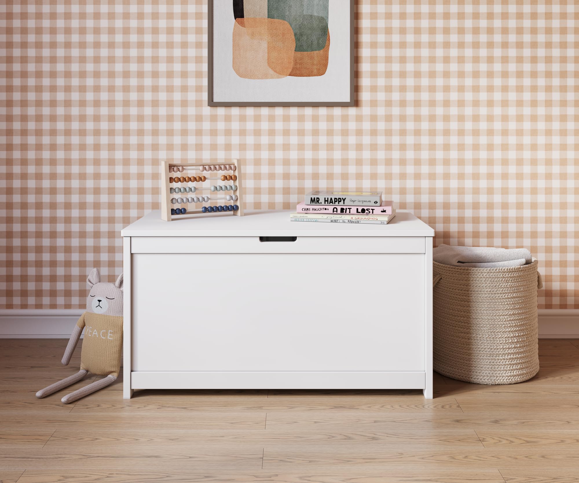 Child Craft Scout 4-Piece Nursery Set with 4-in-1 Convertible Crib, Dresser with Changing Table Topper, Cozy Glider, and Toy Box, Grows with Your Baby (Matte White)