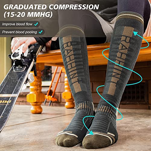 Rahhint Merino Wool Ski Socks 2-Pack, Compression Knee High Thermal Socks Womens Mens for Skiing Snowboarding Cold Weather