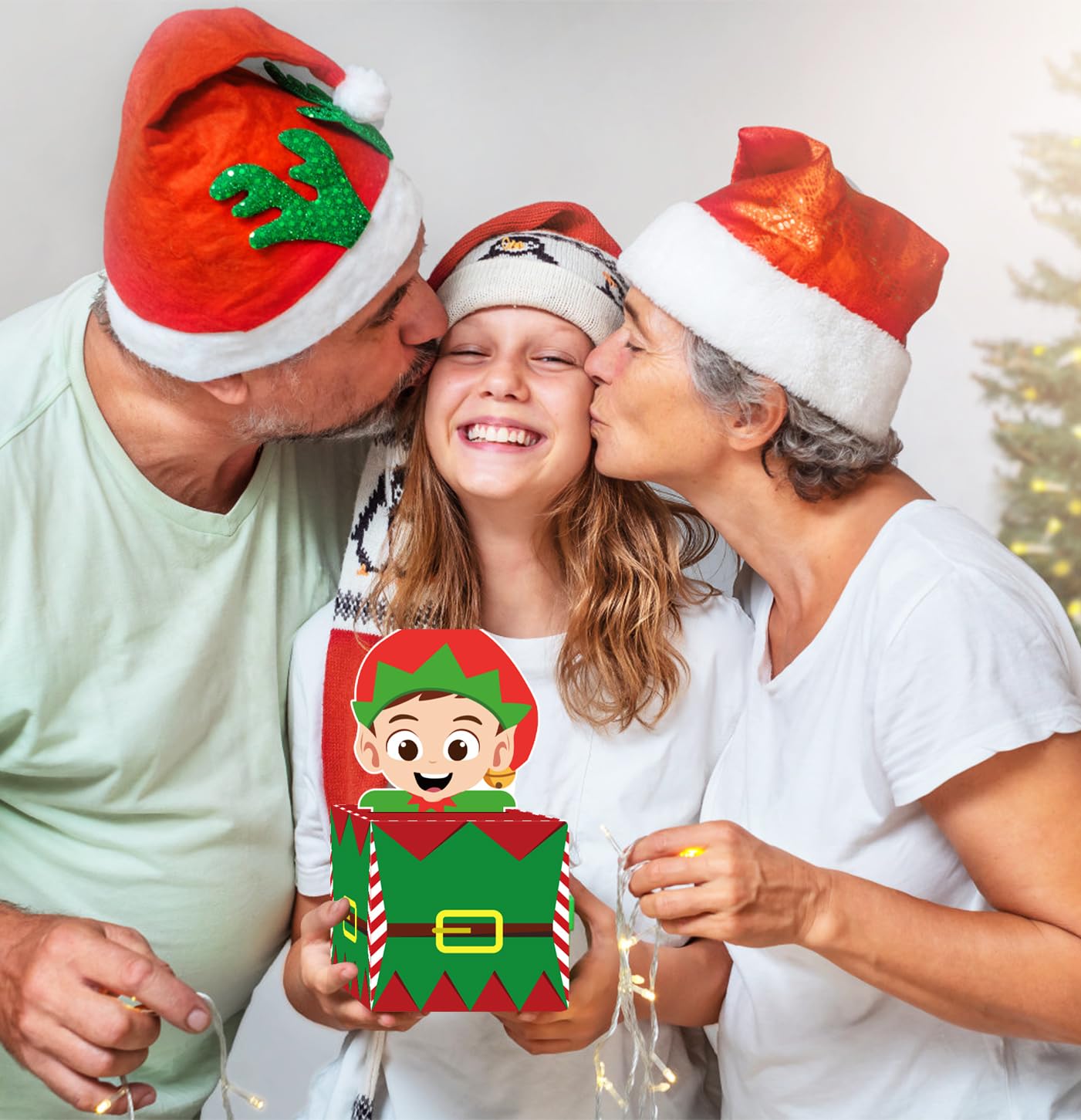 Christmas Money Gift Box for Cash Pull Elf Money Pull Out Gift Box with 30 Transparent Bags Ideas for Kids Women Men Money Roll Gift Box