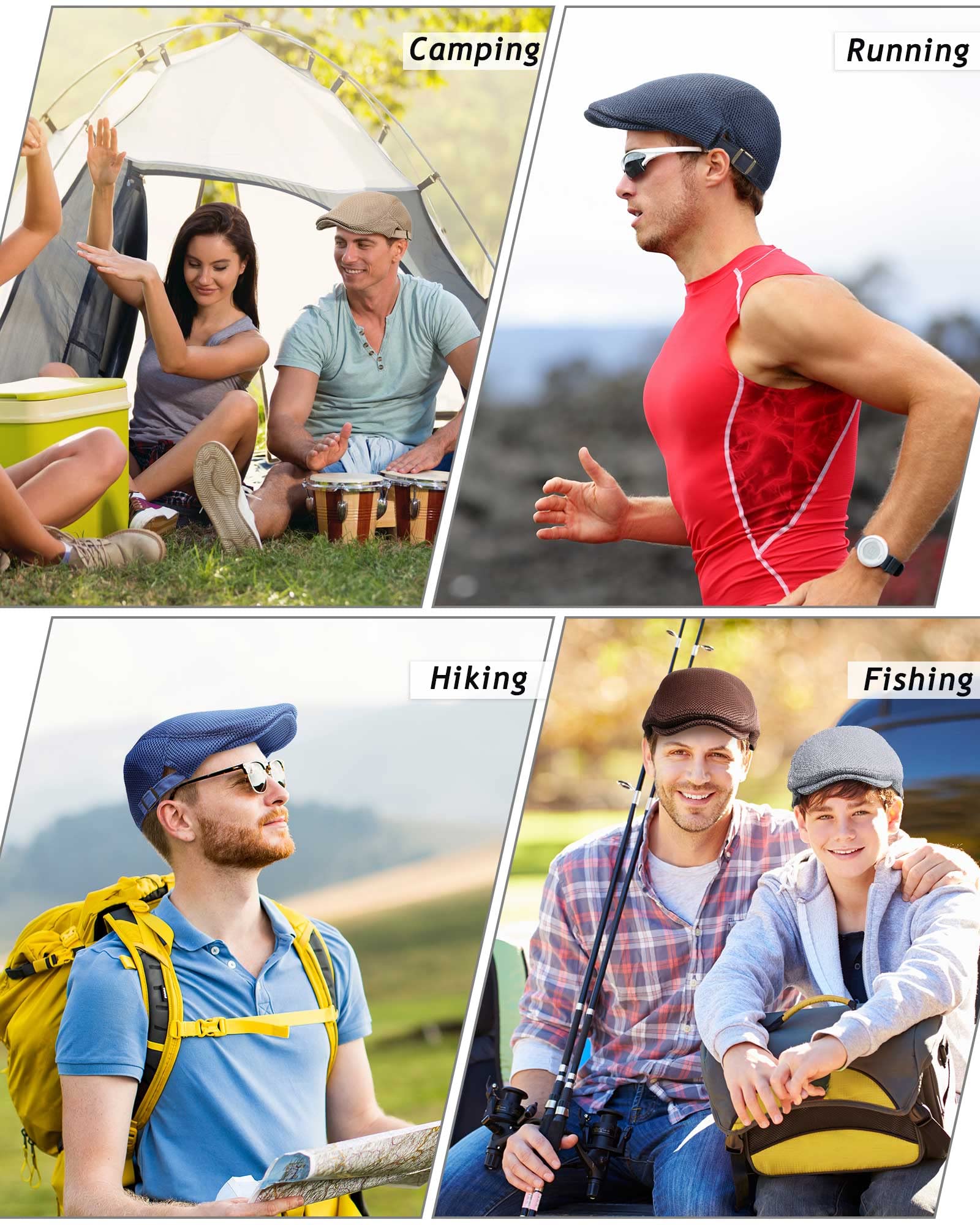 Chuarry 8 Pack Men's Mesh Flat Cap Breathable Summer Newsboy Hat Cabbie Driving Hats for Men