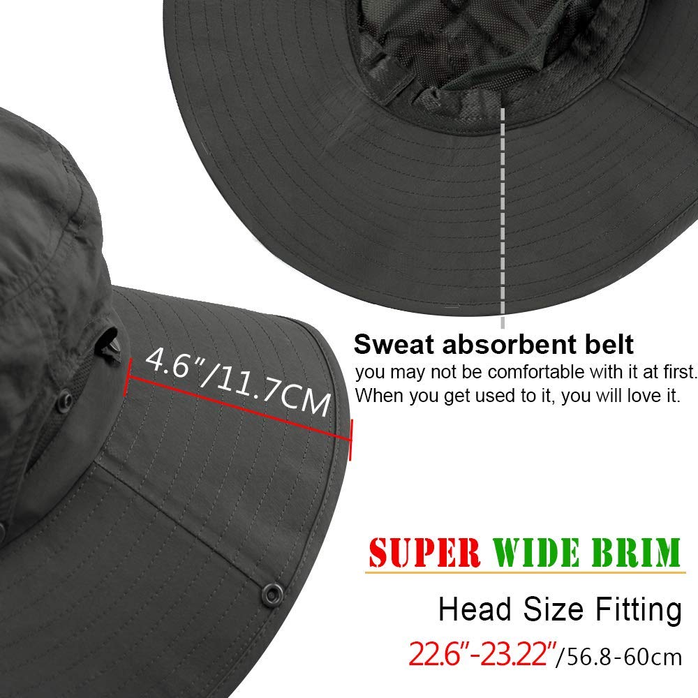Cooltto Wide Brim Sun Hats with Waterproof Breathable for Fishing, Hiking, Camping,for Men Women Kids Light Gray