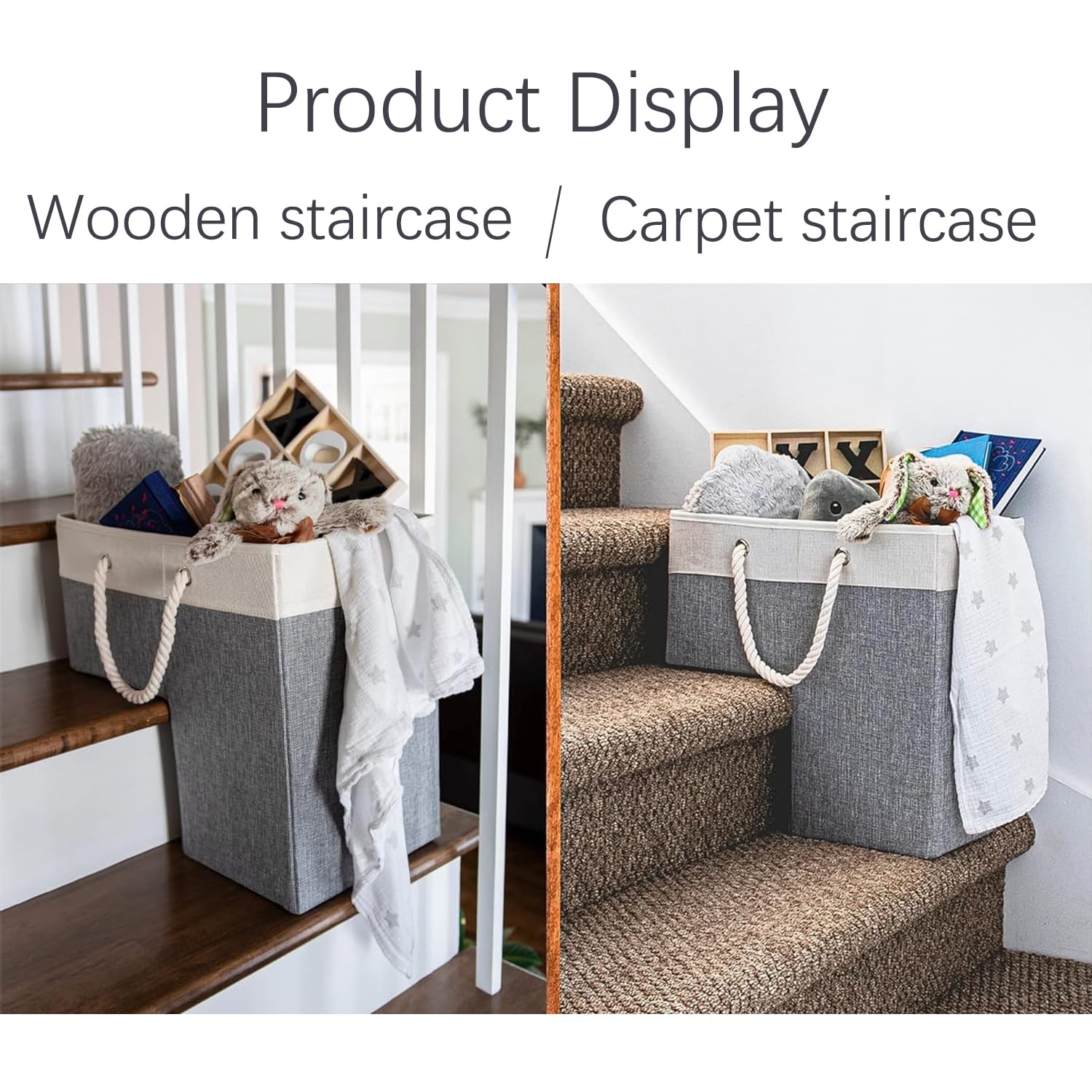 Gachiwar Stair Storage basket,16" L x 10" W x 16" H,dirty clothes basket,hanging baskets for organizing carpeted stairs,book,wooden
