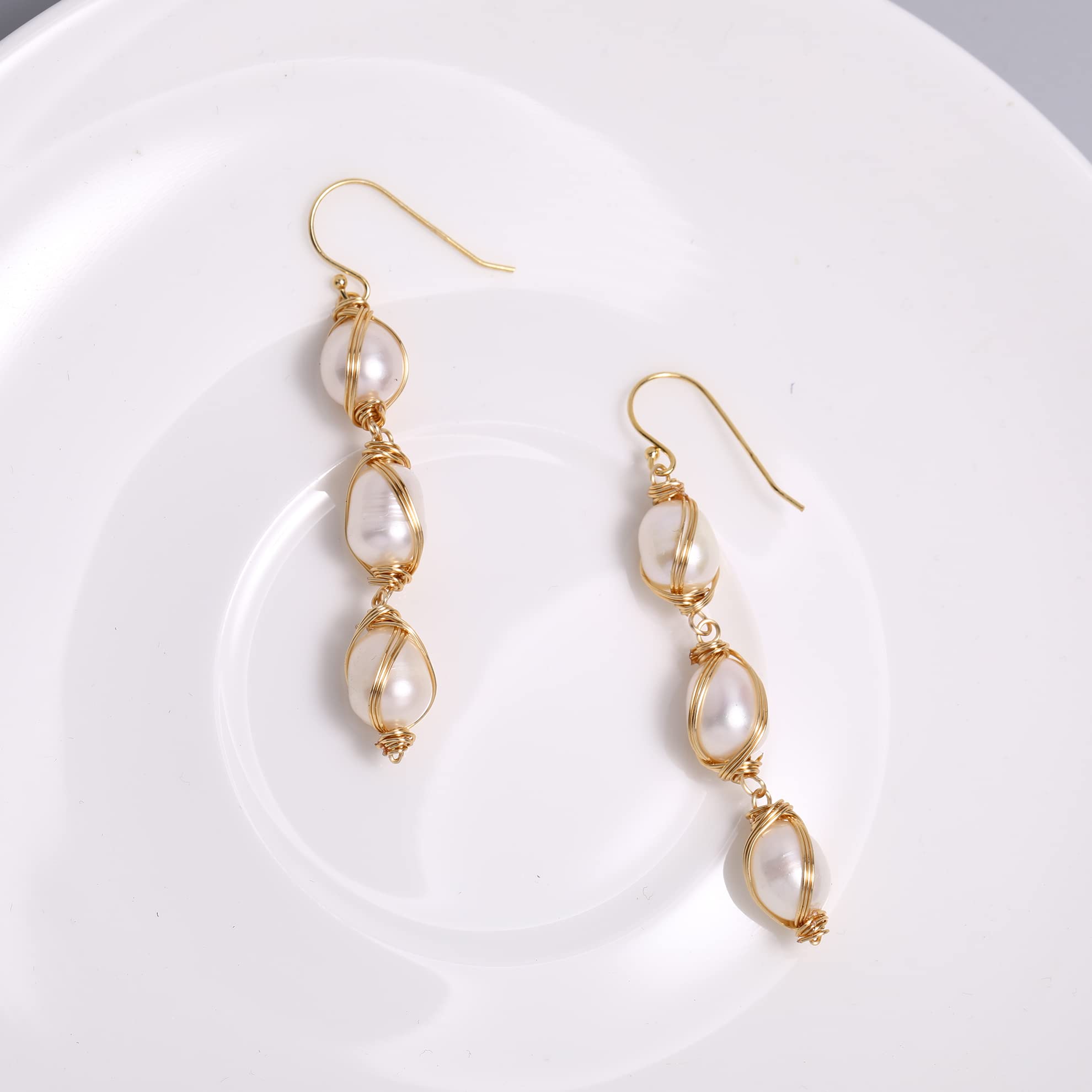 Cowlyn Pearl Earrings Baroque Cultured Handmade Wind Bossimi 925 Sterling Silver Post Long Chain Drop Dangle Statement Dainty Jewelry for Women