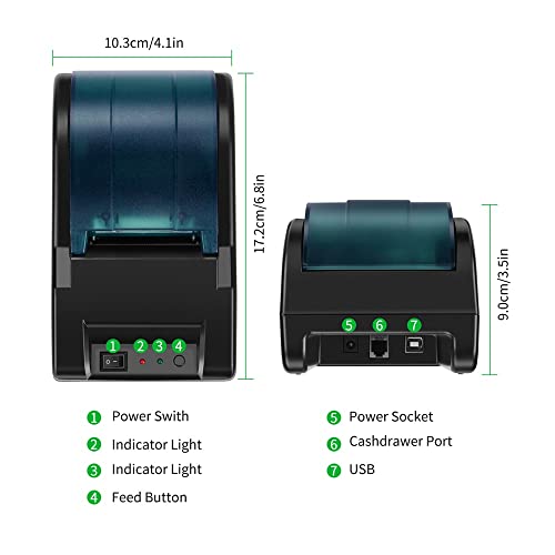 GAELOP DFHBFG 58mm Thermal Receipt Printer Bill Ticket High Speed POS Printer Support Cash Drawer Compatible ESC/POS Print