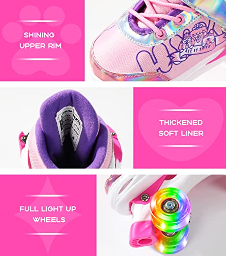 HYKID Paw Stars 4 Size Adjustable Roller Skates with Light Up Wheels,Safe for Girls Kids Toddler, Trimmable Insole Included (Small)
