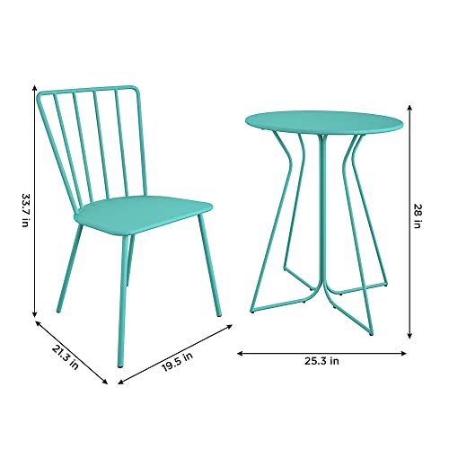 Novogratz Poolside Gossip Collection, Heidi Outdoor/Indoor 3 Piece Bistro Set, Turquoise