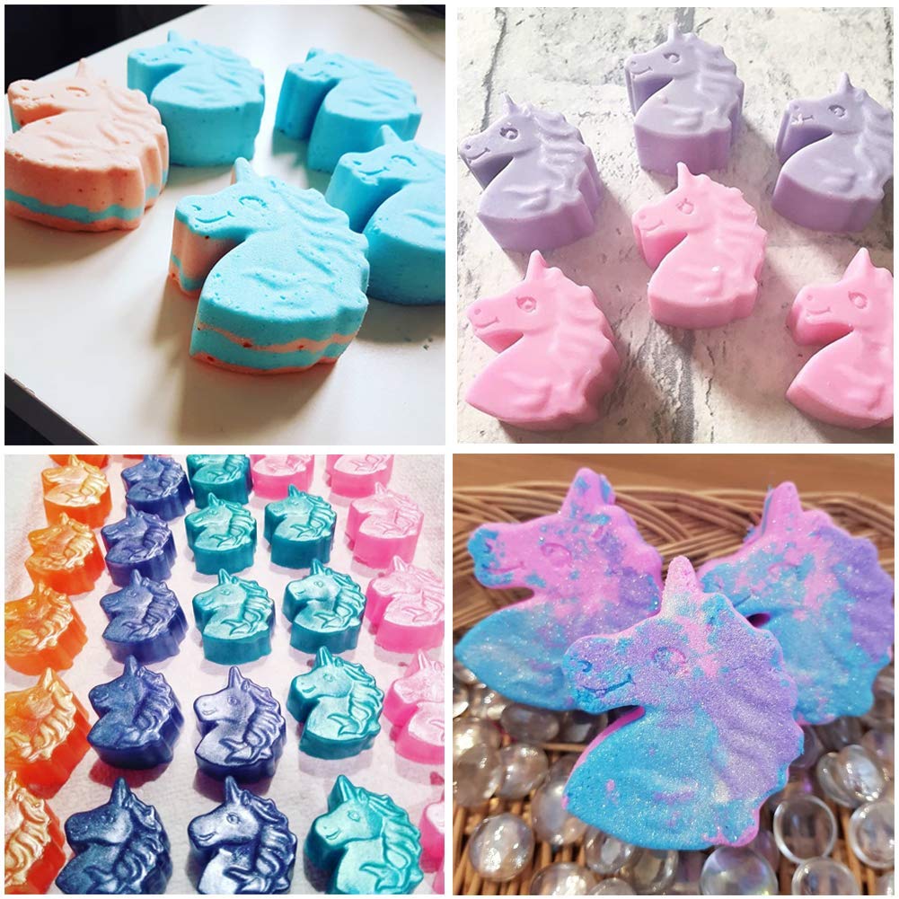 Fewo 6 Cavities Unicorn Head Cupcake Mold, Non-stick Unicorn Shaped Silicone Mould for Party Cakes Soaps Bath Bombs Jello Shots Kids' Baking Supplies