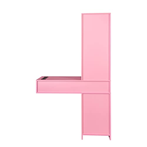 LLS Makeup Dressing Table, Computer Desk Vanity Set Wooden Dresser with 1 Storage Cabinet, 2 Drawers & 3 Open Shelves, Modern Hair Desk Writing Desk Without Mirror for Studio Toilet Barber Shop, Pink