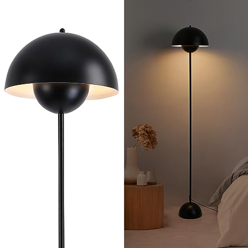 COSYLUX Modern Floor Lamp for Living Room, Industrial Tall Standing Lamp for Bedroom, Metal Shade Reflecting Light Reading Floor Lamp for Office, Nursery Room, Corner(Black)