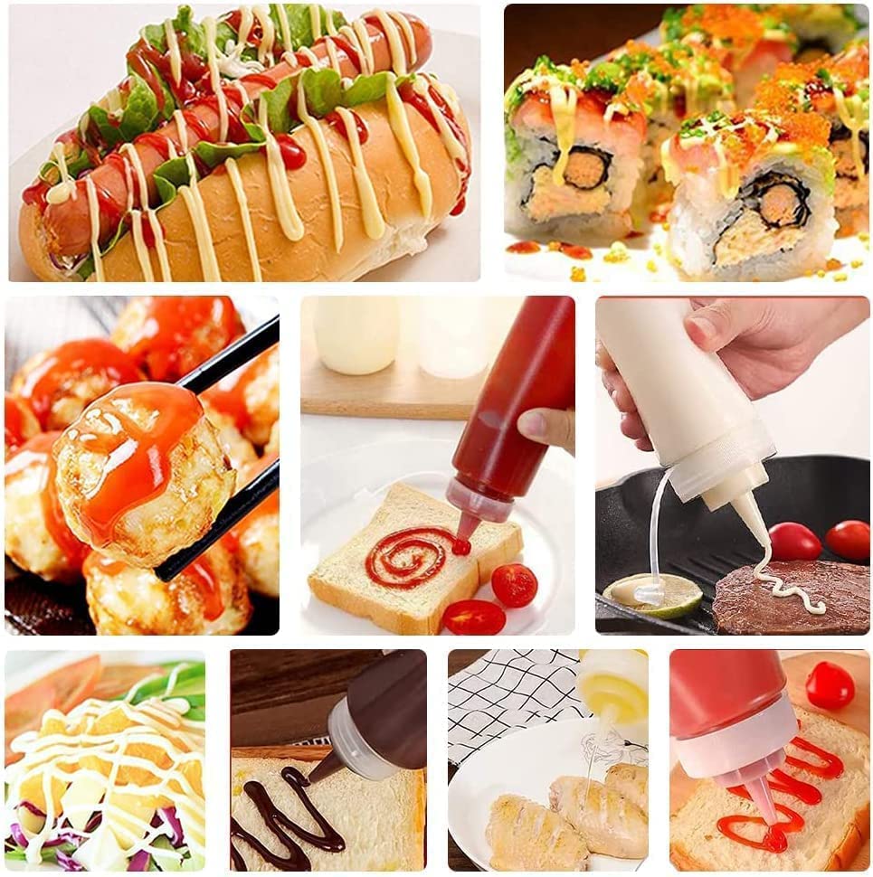 LNJBABAO 2 Pcs 8oz Plastic Squeeze Condiment Bottles Sauce Bottles 8oz Seasoning Dispensers 250ml Squeeze Condiment Bottles for Condiments Ketchup Syrup BBQ Sauce Mustard Salad Dressing
