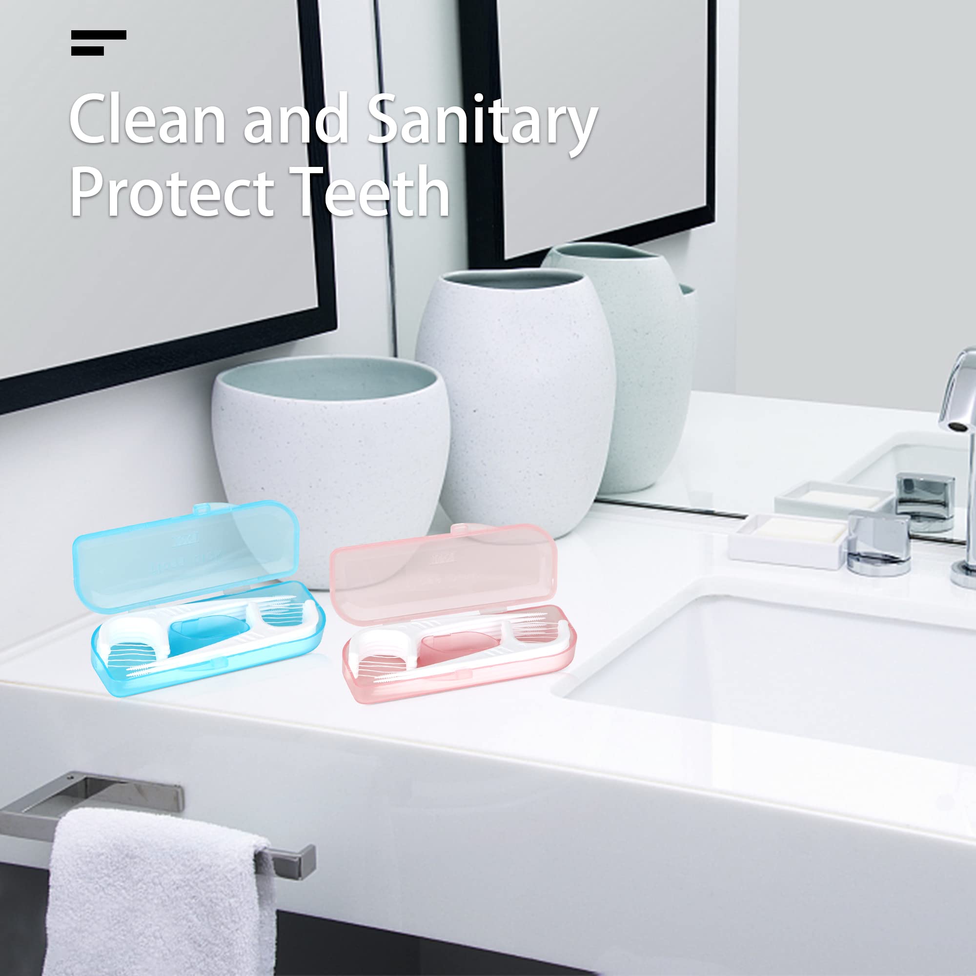 Floss Dispenser Portable Storage Box Flossers for Teeth 60 Sticks, Floss Protable Case with Sealed Storage More Hygienic, Toothpicks Cases with Refil Suitable for Family,Hotel,Travel