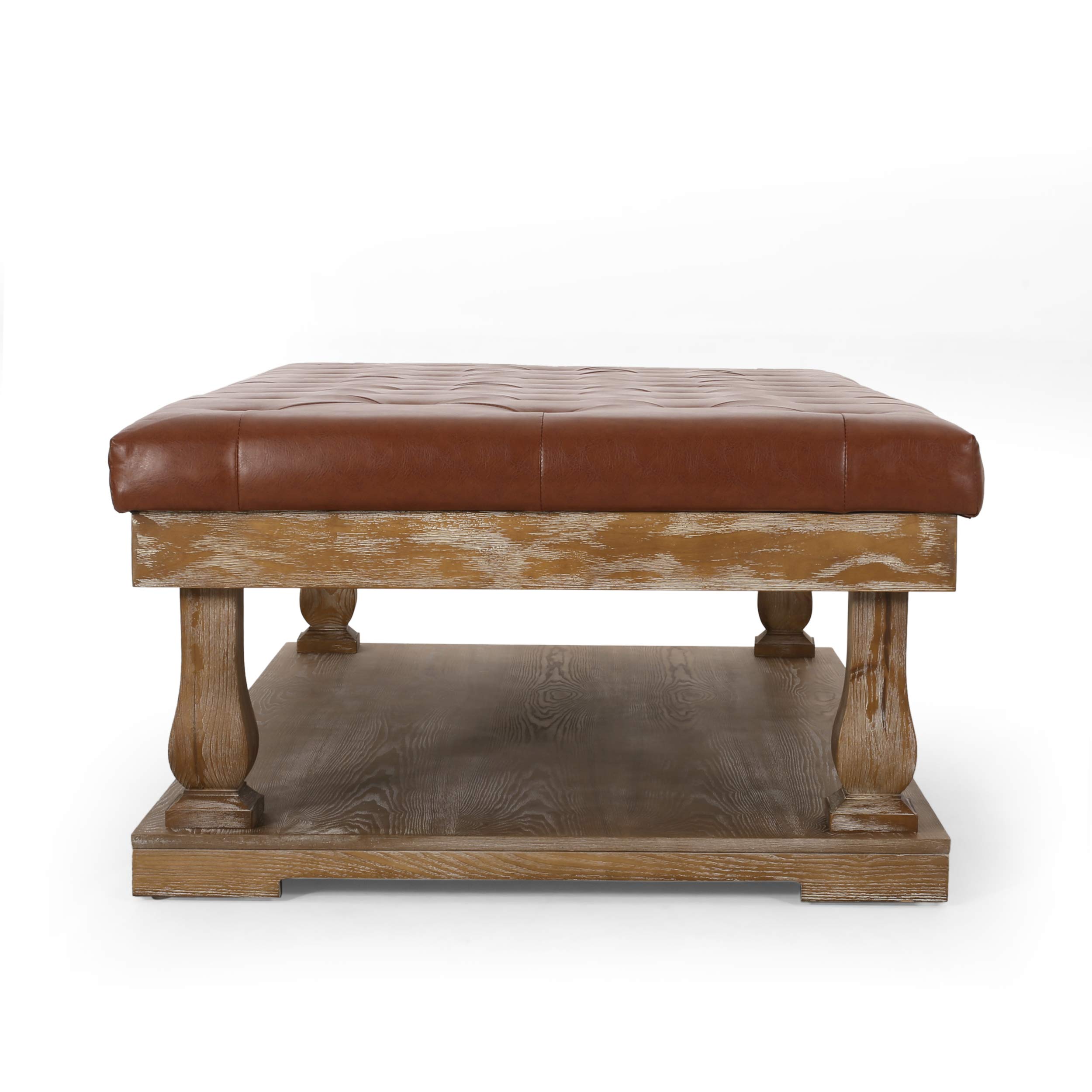 Christopher Knight Home Gavin Contemporary Upholstered Rectangular Ottoman, Cognac Brown and Weathered