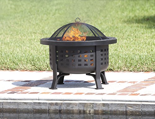 Fire Sense 62240 Fire Pit Alpina Slate Top Wood Burning Lightweight Portable Outdoor Firepit Backyard Fireplace for Camping Bonfire Included Screen Lift Tool & Cooking Grate - Round - 24"