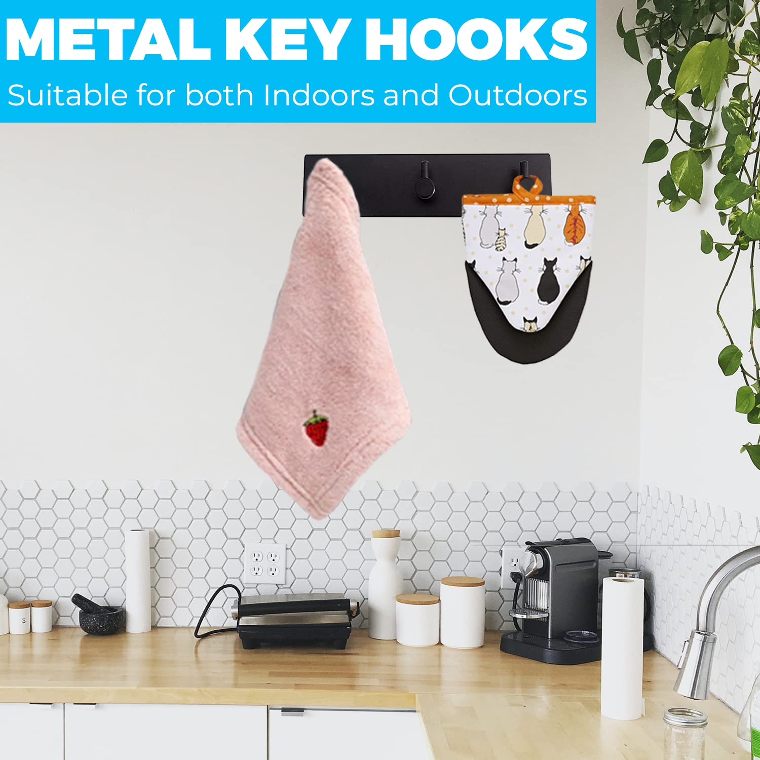 Key Hooks for Wall, Key Holder for Wall Decorative with 3 Key Hooks, Coat Hanger, Purse Hanger, Towel Hook, Easy Mount Key Hangers for Wall, Entryway, Bathroom, Living Room, Kitchen