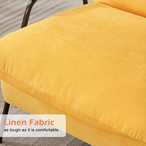 MCombo Modern Accent Recliner with Ottoman, Linen Fabric Armchair with Adjustable Backrest, Single Sofa Chair for Living Room Bedroom 4055 (Yellow)