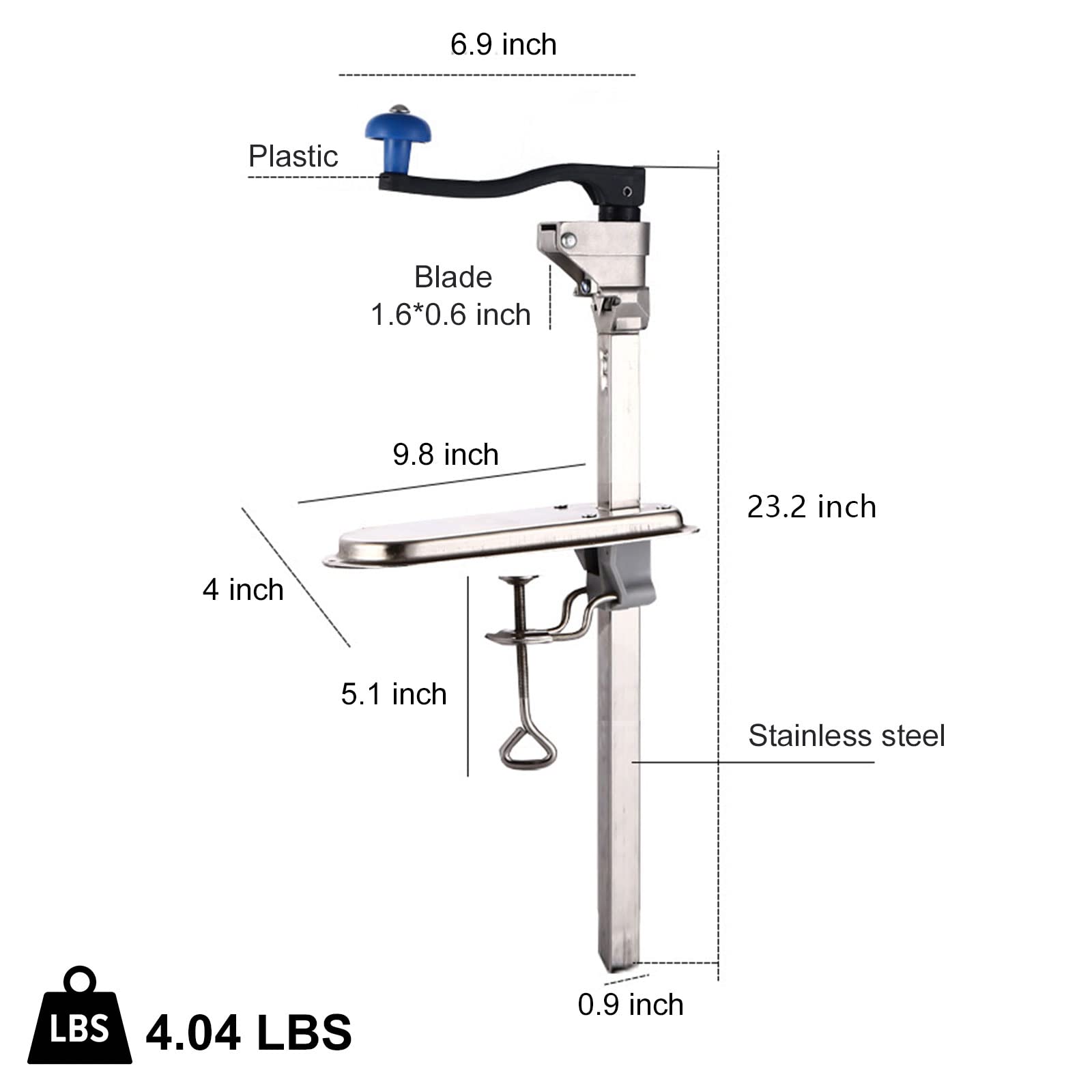 Erinaik Commercial Can Opener Heavy Duty for #10 Cans, 23.2β Manual Table Can Opener with Plated Steel Base for Large Cans Up to 18β Tall, for Restaurant Hotel Bar Compatible with Edlund