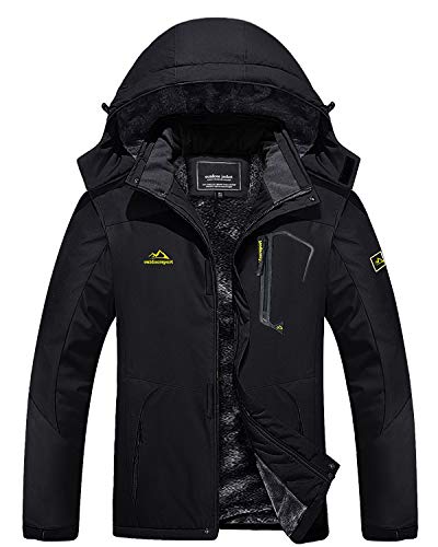 TACVASEN Winter Jacket Men Waterproof fleece Jacket Snowboarding Ski Jacket Military Tactical Jacket Coat Parka Hooded Raincoat, Black, L