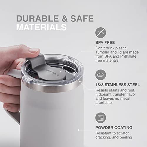 LocknLock Metro Mug Premium 18/8 Stainless Steel Double Wall Insulated with Handle Perfect for table with Lid, Dark Green, 20 oz