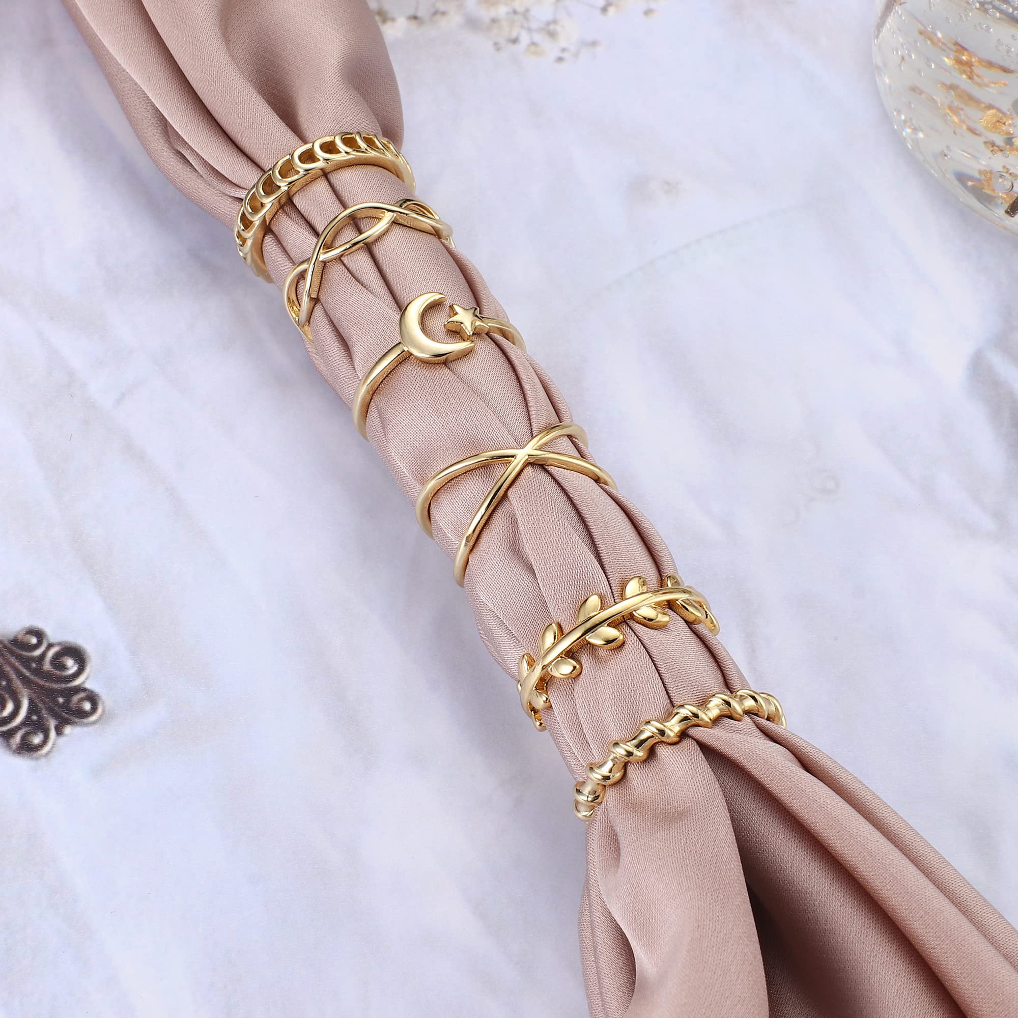 DOLOTTA 12 Pcs Adjustable Knuckle Rings for Women Arrow Knot Wave Rings Stackable Rings Thumb Open Ring Set
