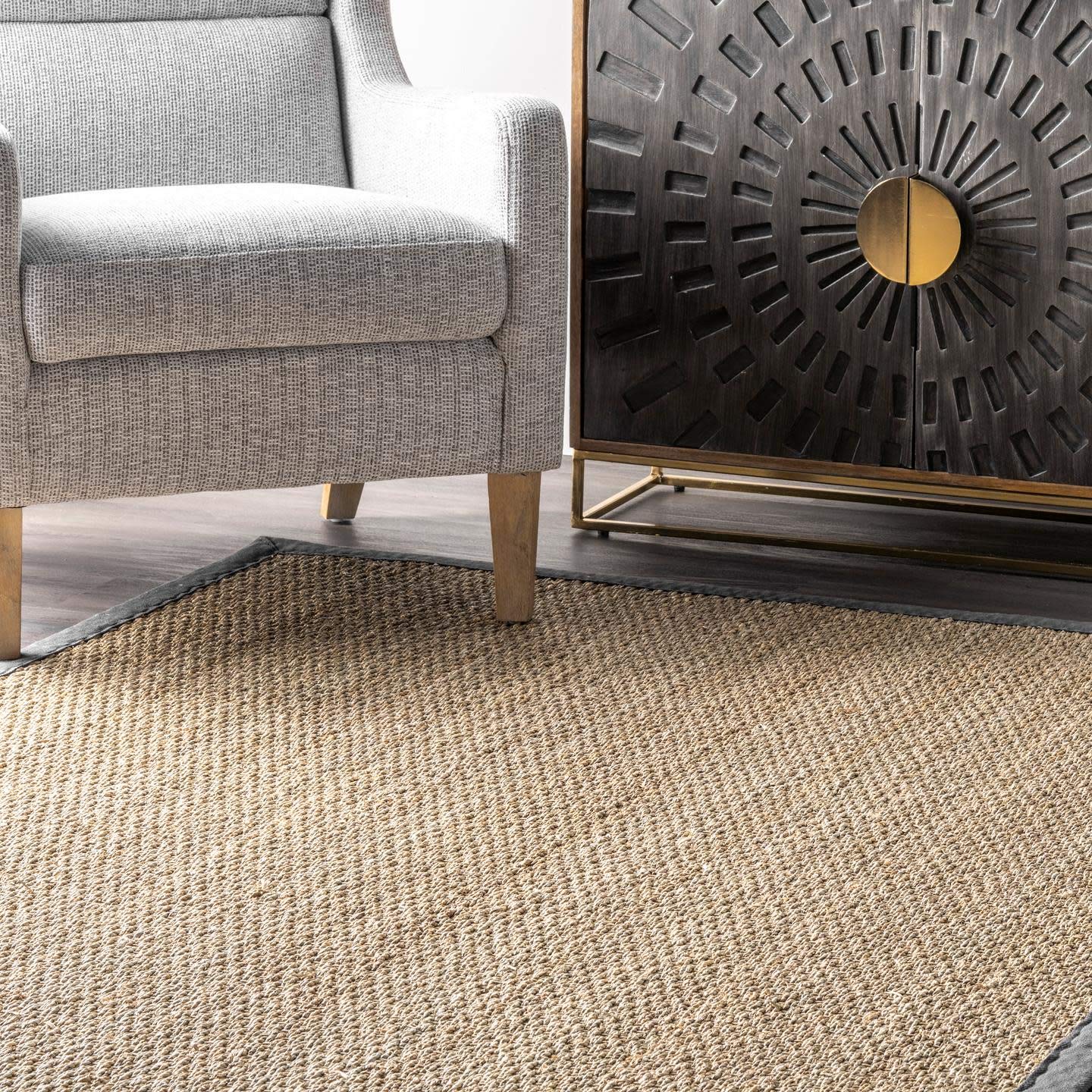 nuLOOM 2x8 Elijah Seagrass Area Rug, Dark Grey, Solid Farmhouse Style, Cotton Bordered, Basketweave, Natural Fiber, For Bedroom, Dining Room, Living Room, Hallway, Office, Kitchen, Entryway