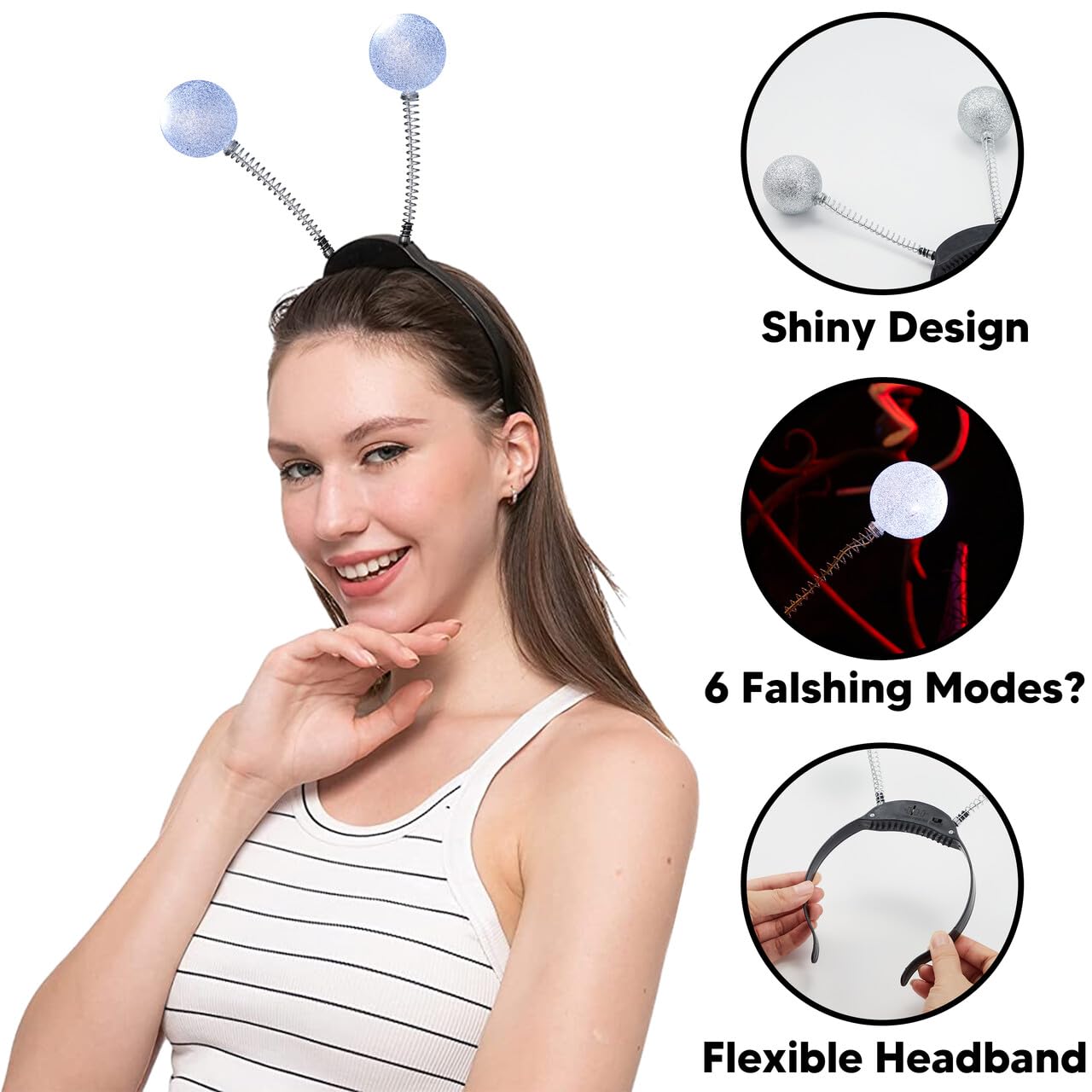 JOYIN 3 Pack LED Silver Martian Antenna Headband, Light UP Alien Headbands Head Bopper Balls, Glowing Martian Headbands Set, Alien Headpiece, Party Halloween Costume Accessories Party Favor