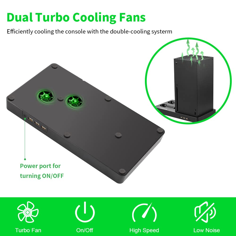Cooling Fan for Xbox Series X Mviioe Xbox Series X Cooling Stand with 1400mAh Rechargeable Battery Pack and Dual Controller Charger Ports (Only Compatible with Xbox Series x)