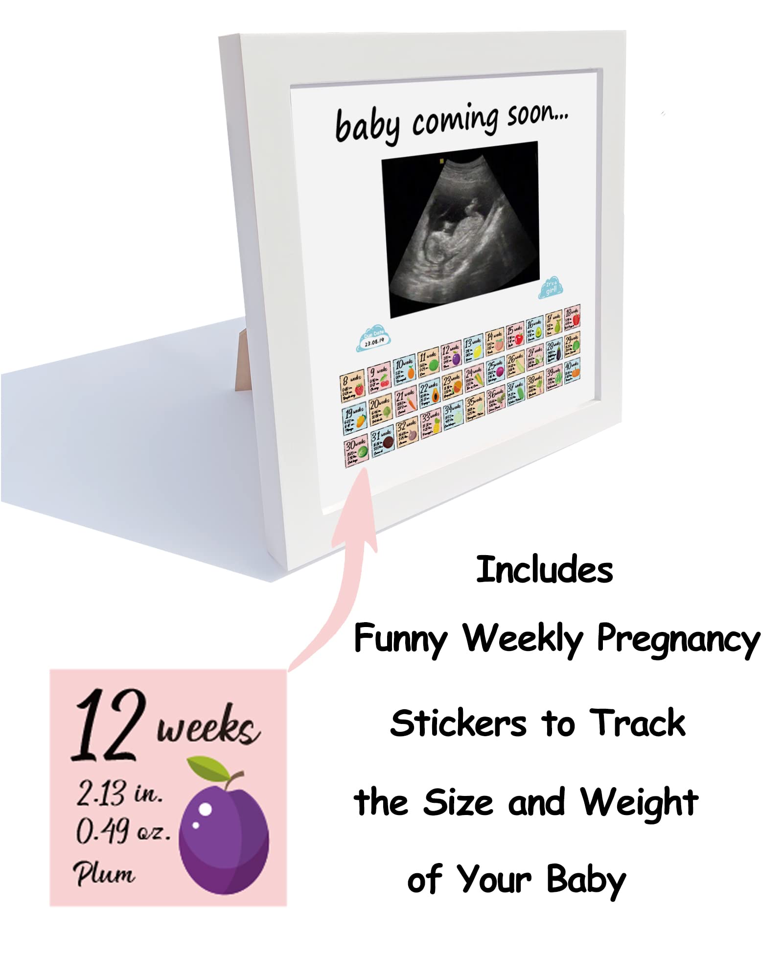Ezyaid Ultrasound Picture Frame, Sonogram Photo Frame with Pregnancy Weekly Stickers for Baby Count Down Keepsake