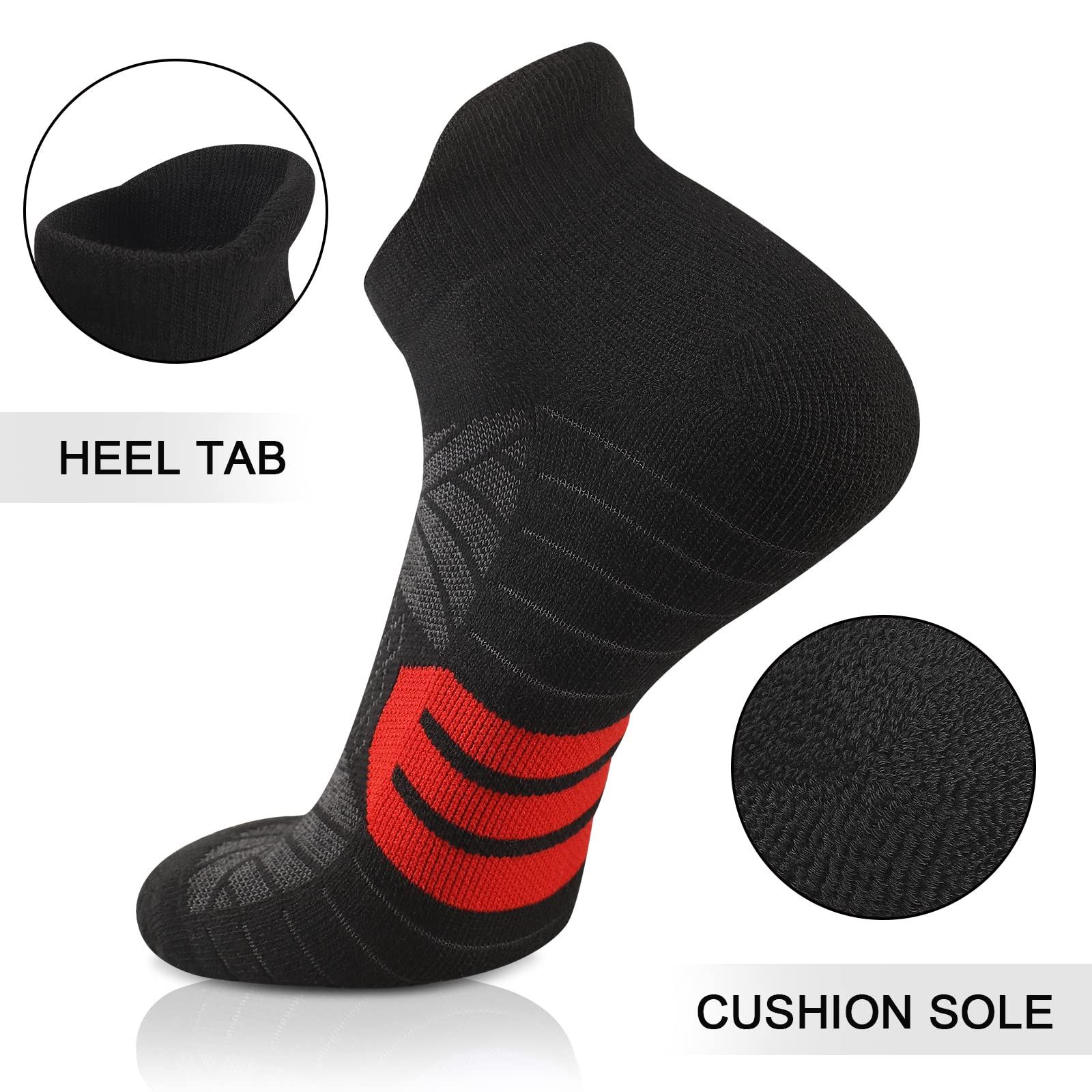COOPLUS Mens Ankle Athletic Cushion Socks Breathable Low Cut Sports Running Socks with Tab (6 Pairs)