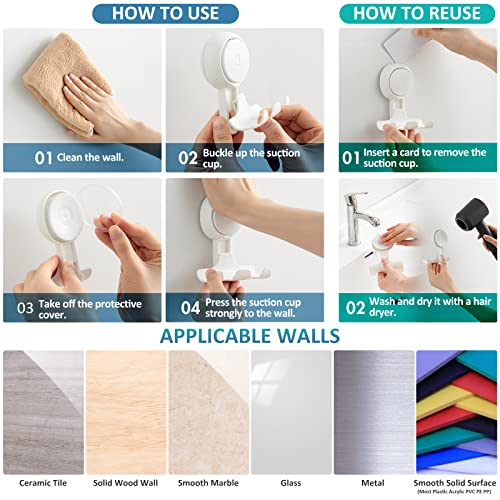 TAILI Shower Razor Holder Suction Cup 2 Pack, Vacuum Suction Razor Hanger for Shower Wall, Suction Door Hooks for Towel Loofah Sponge, Shower Razor Hooks for Bathroom Removable Waterproof, White
