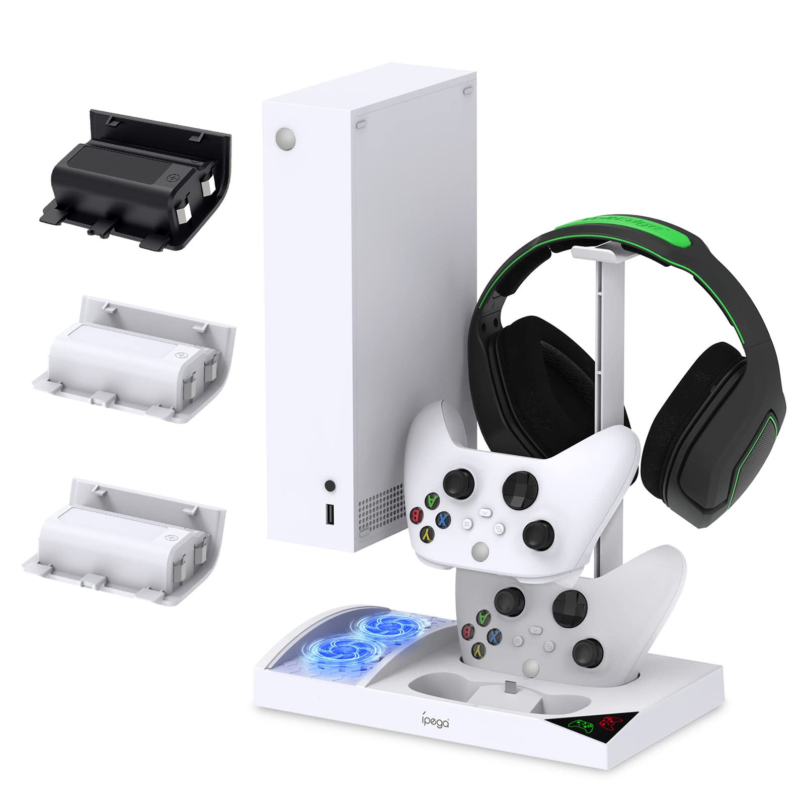 Cooling Fan Stand for Xbox Series S with 3-Pack 1400mAh Rechargeable Battery Pack, YUANHOT Vertical Charging Station Dock Accessories with Controller Charger Port & Cooler System for XSS - White