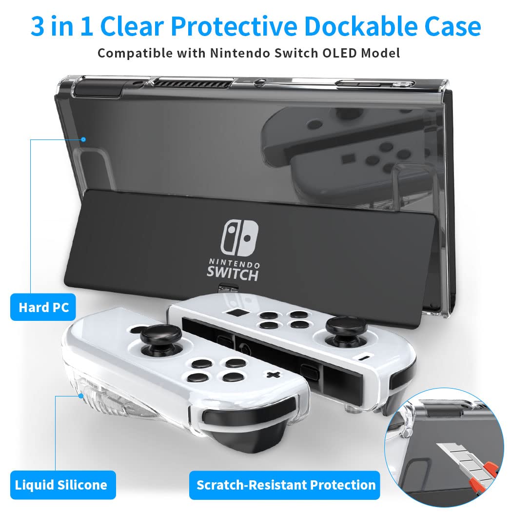 Dockable Liquid Silicone Case for Switch OLED, Compatible with Nintendo Switch OLED Model, OIVO 3-IN-1 Switch OLED Clear Protective Cover for Switch OLED Console