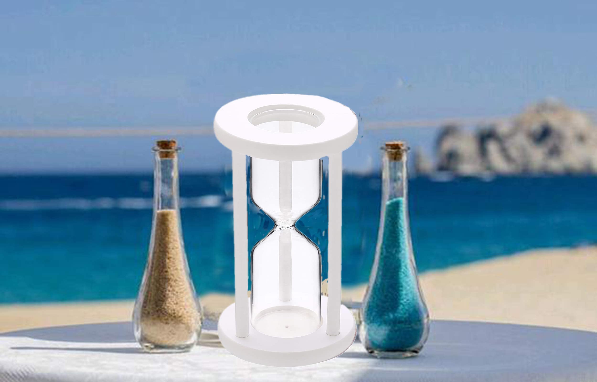 Empty Hourglass Sand Timer Set:White Wood Frame Sand Watch, Sand Clock, Reloj De Arena, Large Hour Glass Sandglass DIY Fillable Unity Sand Ceremony Kit for Wedding Home, Desk, Office Decorative¡