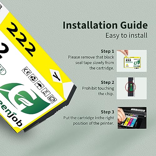 Greenjob 222XL Ink Cartridges Remanufactured Replacement for Epson 222 Ink Cartridges Combo Pack 222 XL T222 T222XL to use with Expression Home XP-5200, Workforce WF-2960 Wireless All-in-One (4 Pack)