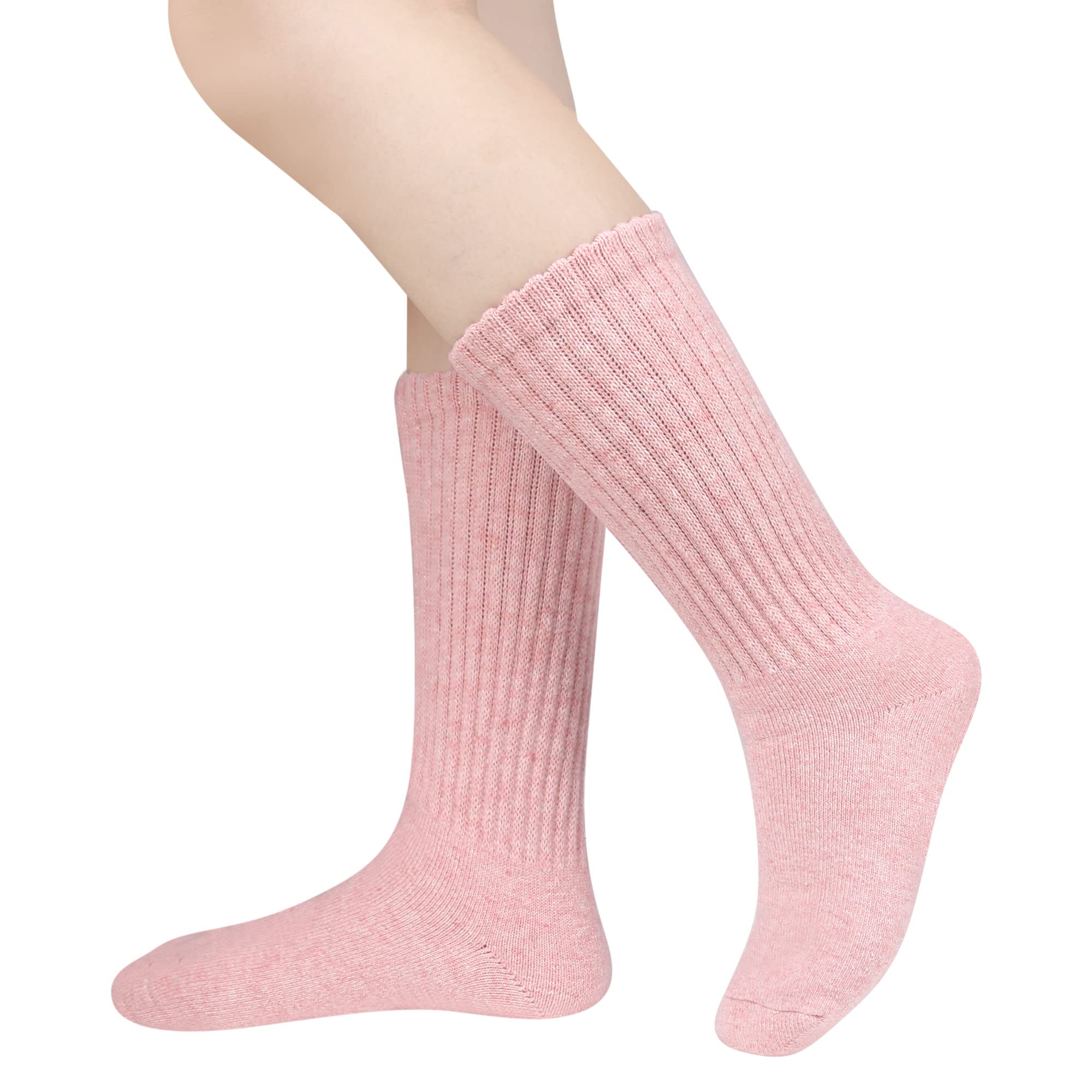 COZYOFFI 3 Pairs Wool Socks for Women Winter Warm Thick Knit Gifts Crew Socks (Wine/Pink/Light Brown)