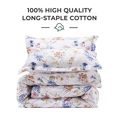 COTTONNEST 100% Cotton Duvet Cover King Size - Floral Blossoms Printed Pattern Soft Breathable Comforter Cover with Zipper Closure
