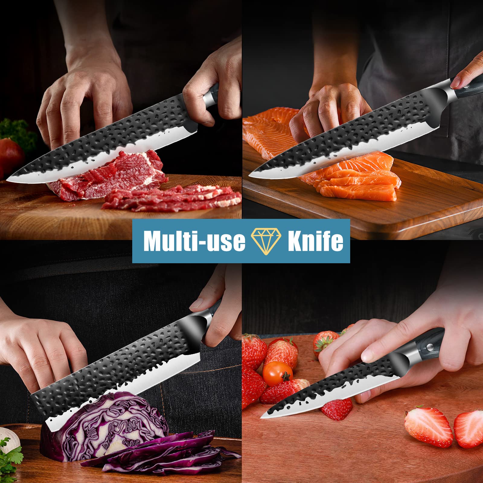 Dfito Chef Knife Set, 3 Pieces Hand Forged Kitchen Knife Set Ultra Sharp Chef Knife, Cleaver Knife, Paring Knife, High Carbon Stainless Steel Knife Set,japanese knife set