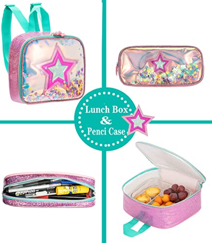 Meetbelify Girls Rolling Backpacks Wheels Roller Backpack Laptop Travel Luggage with Lunch Box for Elementary Girls Students