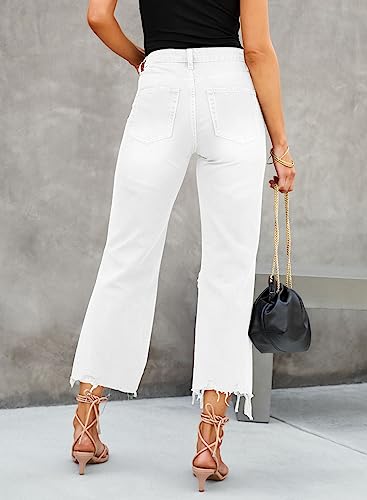 LOLONG White Jeans for Women Ripped Flare Trendy High Waisted Casual Distressed Bell Bottom Pants