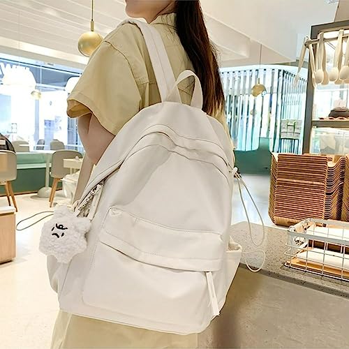 MadGrandeur Aesthetic Backpacks for Girls Kawaii Backpack School Backpack Cute Bookbag Plain Preppy Bag Casual (Black)