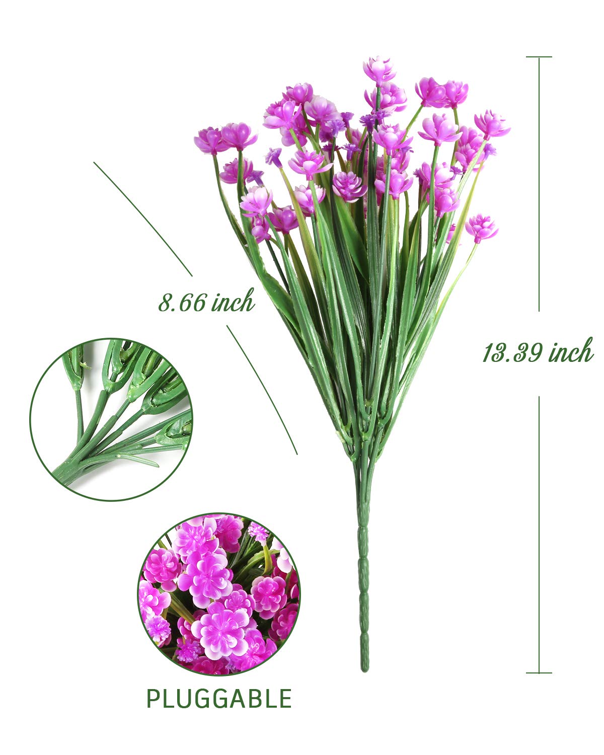 Omldggr 5 Bundles Artificial Flowers Outdoor, Plastic Flowers Faux Greenery Shrubs Plants for Hanging Planter Home Wedding Garden Decor(Purple RED)