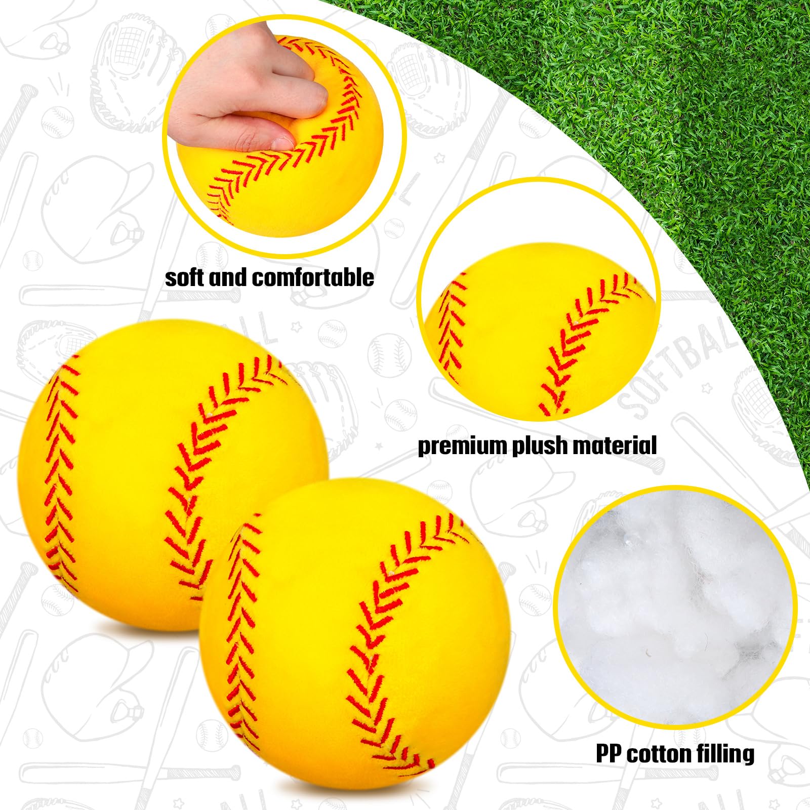 Gerrii 4 Pcs Plush Softball Pillow 4.8 Inch Fluffy Plush Stuffed Throw Pillow for Playing Catch Sports Playtime Softball Plush Stuffed Softball Gift Home Room Decor