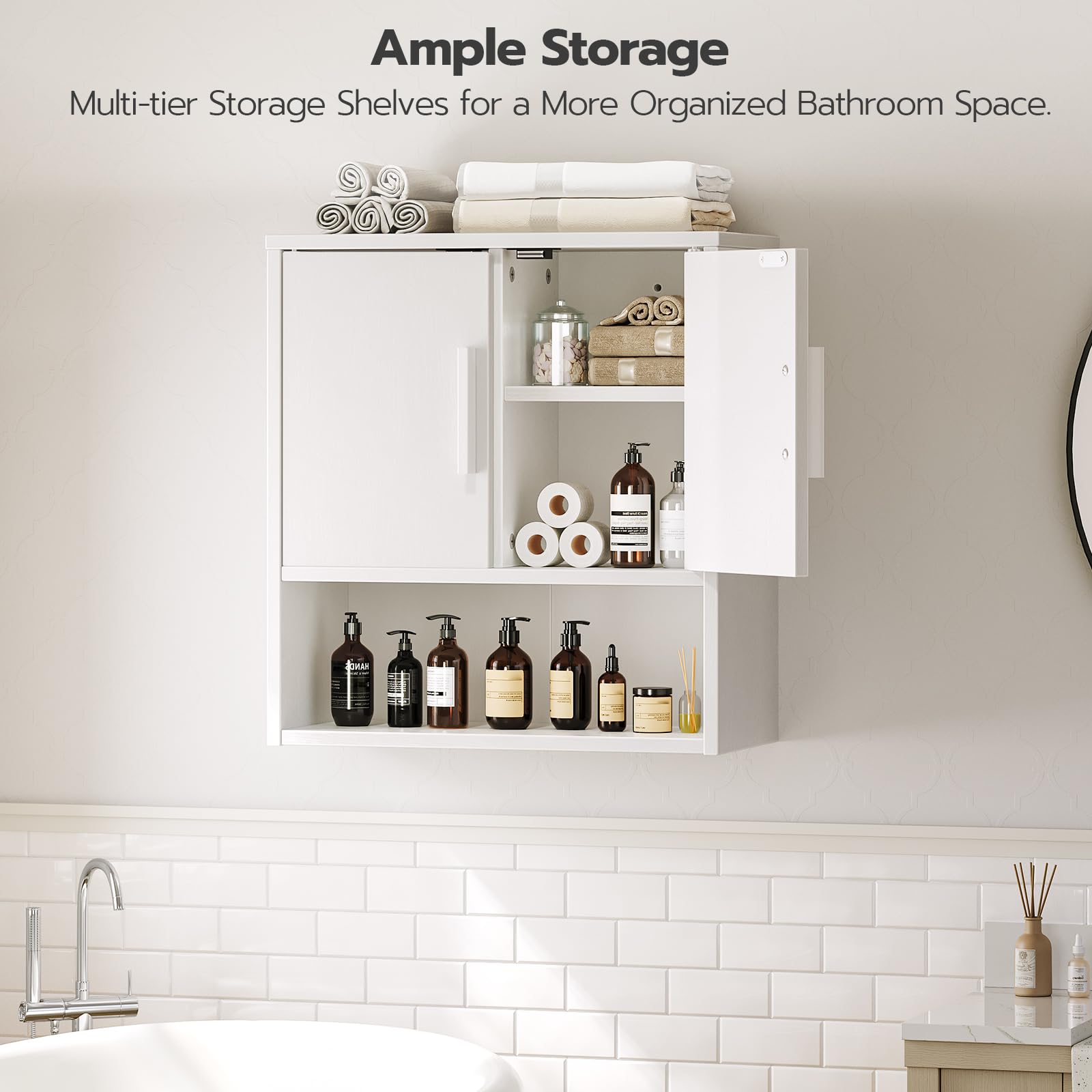 HOOBRO Medicine Cabinet, Bathroom Cabinet Wall Mounted, 15 x 7.1 x 16.1Inches, 3 Hidden Compartments, for Bathroom, Bedroom, Kitchen, White WT48CW01