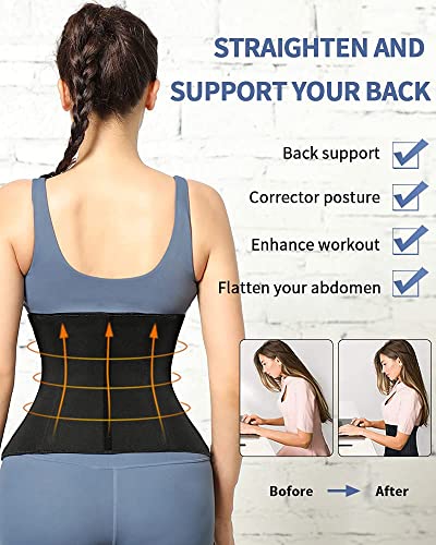 Reamphy Waist Trainer Corset Women Workout Trimmer Sweat Sports Girdle Belt Body Shaper (Black,L)