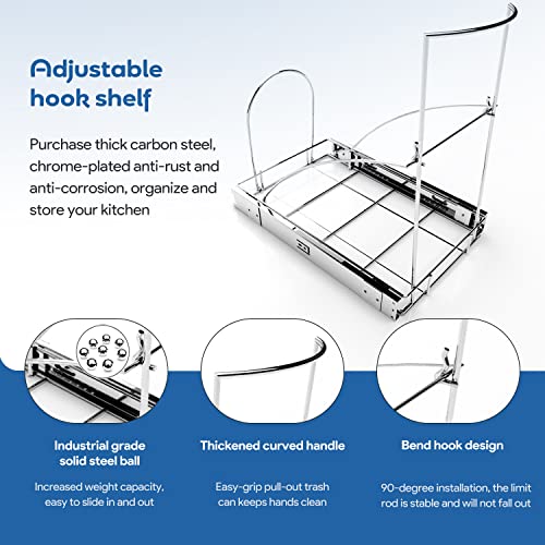 Tanamu Pull Out Trash Can Under Cabinet,Under Sink Heavy Duty Trash can,Roll-Out Sliding Adjustable Rack for Kitchen Trash Can,Chrome (Trash Can Not Included)
