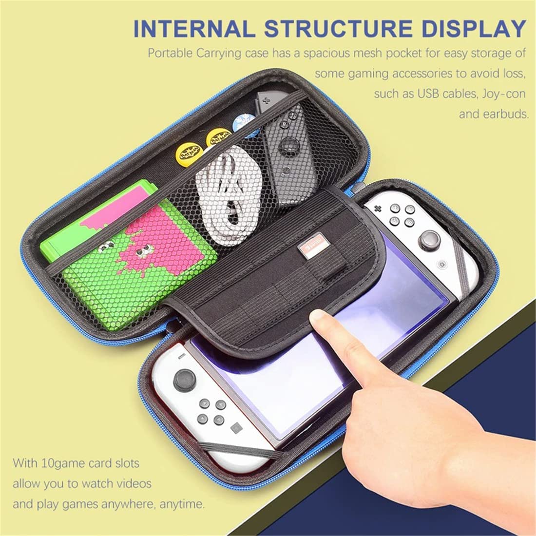 Carrying Case Compatible with Switch OLED Model 2021, Accessories Bundle with Screen Protector, Clear Cover for Switch-Pro Controller, Silicone Skin for Joy-Con and 4 Thumb Grip Caps(Black)