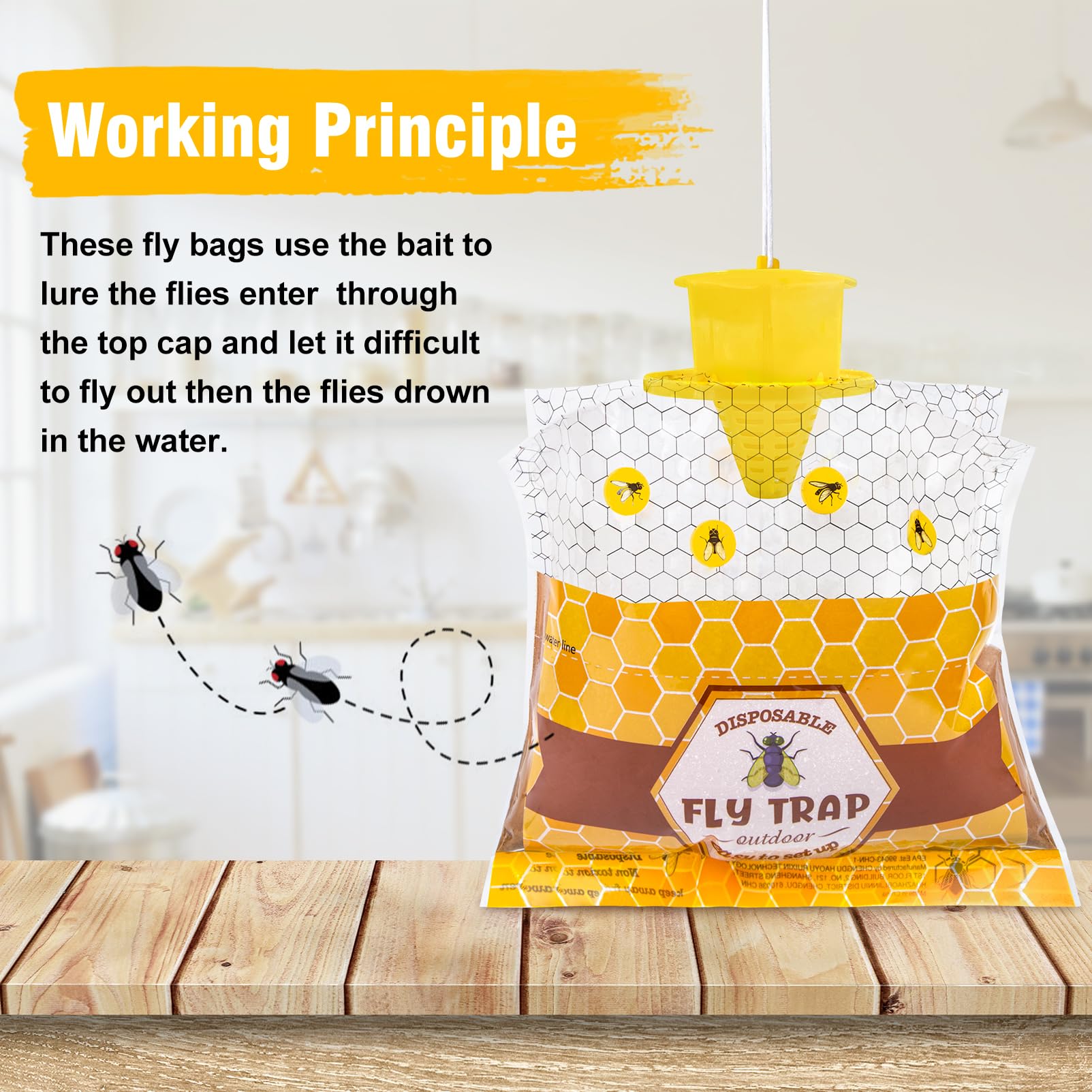 Fly Traps Outdoor Fly Trap Hanging, 8 Natural Pre-Baited Fly Bags Outdoor Disposable, Fly Hunter Catchers Control Killer Repellent Outdoors, Stable Horse Farm Barn Ranch Fly Trap for Mosquito Bug