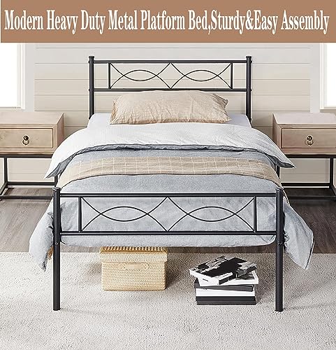 Gustonhon Twin XL Size Metal Bed Frame,Modern Heavy Duty Metal Platform Bed,Sturdy&Easy Assembly, Noise Free Beds with Steel Slats Mattress Foundation,No Box Spring Needed