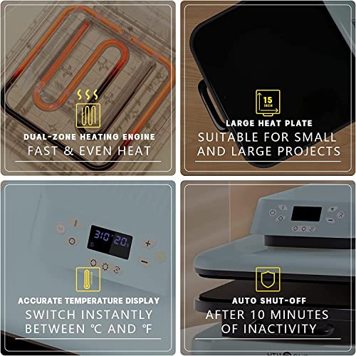 HTVRONT 15"x15" Heat Press Machine for T-Shirts & HTV Heat Transfer Vinyl Bundle: 20 Pack 12'' x 3FT Heat Transfer Vinyl Rolls